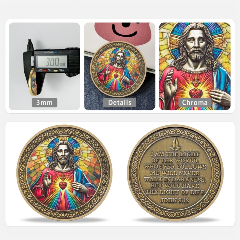 3D John 8:1 Religious Faith Coin "Sacred Heart of Jesus" Christian ...