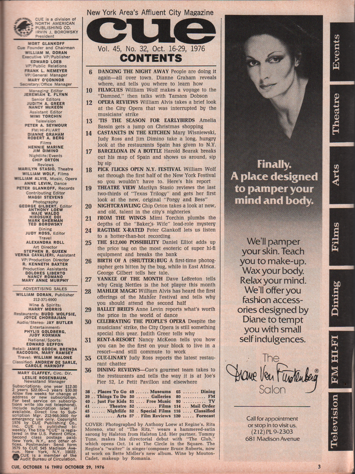 New York Cue Magazine October 29 1976 Dianne Graham William Wolf ...