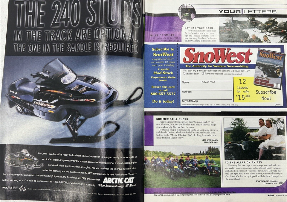 Arctic Cat Pride Magazine Dec 2000 Vol. 19 Issue 2 ZR 440 Sno Pro Racer ...