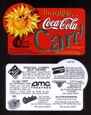 Coca-Cola Incredible Summer AMC Domino's Orioles Blockbuster 1997 ...