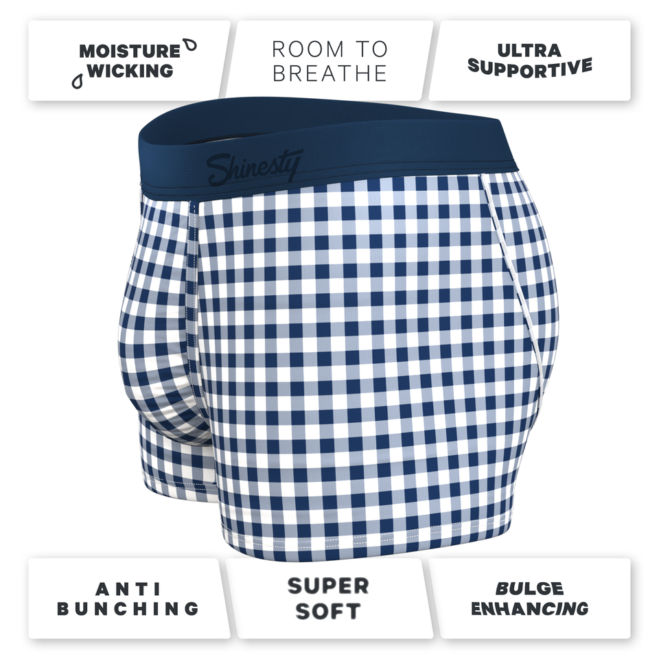 The Mad For Plaid: Navy Gingham Trunks with Ball Hammock® Pouch ...
