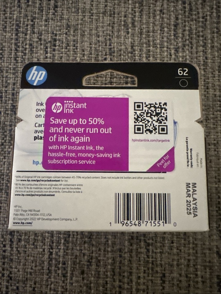 HP 62 Printer Ink OEM Black Ink Cartridge - Expires 05/2025 | eBay