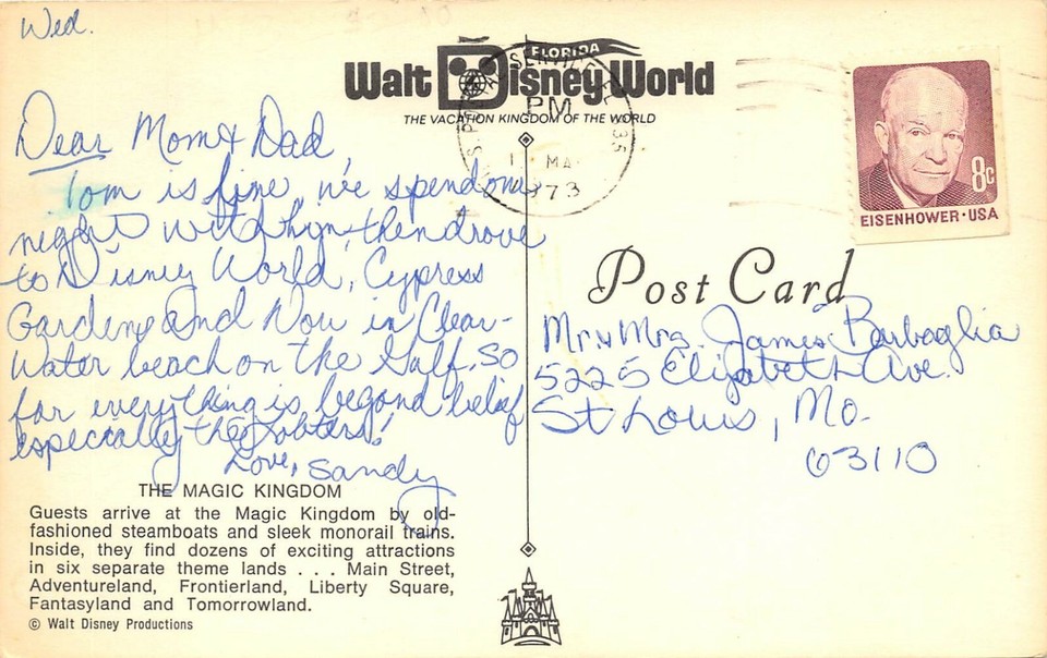 WALT DISNEY WORLD Florida 1973 Postcard The Magic Kingdom Riverboat ...