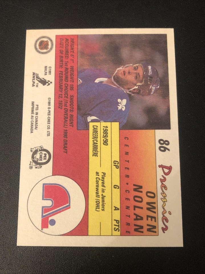 1990-91 O-PEE-CHEE Premier Owen Nolan Rookie #86 | eBay