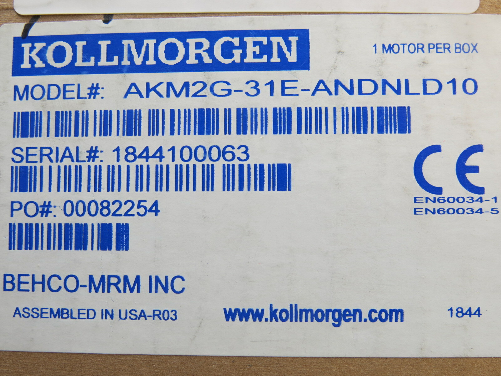 KOLLMORGEN AKM2G-31E-ANDNLD10 3-PHASE SERVO MOTOR FACTORY for sale ...