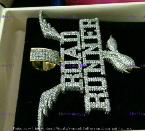 3 CT Moissanite Men's "ROAD RUNNER" Wings Charm Pendant 14K Yellow Gold ...