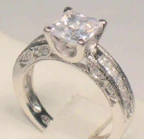 2 Ct Princess Sterling Engagement Ring Vintage style simulated Diamonds ...