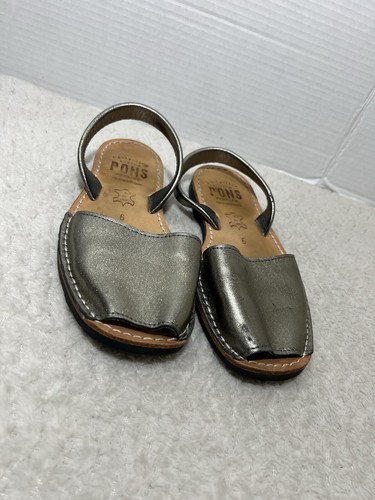 Pons Avarcas Sandal Women 6 Gray Metallic Leather Flat Slingback Made ...