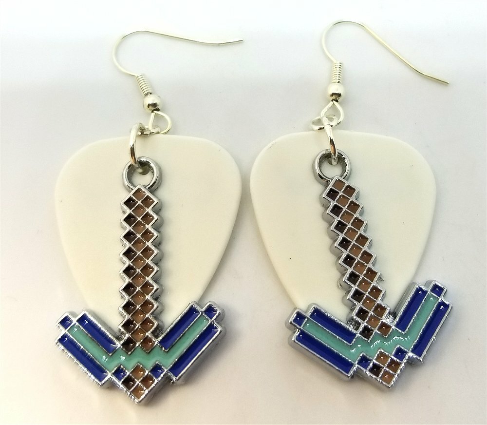 Minecraft Pickaxe Charm Guitar Pick Earrings - Pick Your Color | eBay
