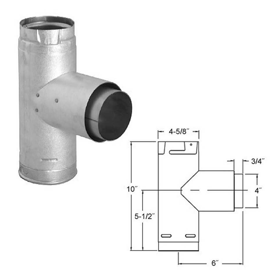 4'' PelletVent Pro Adapter Tee with Clean-Out Tee Cap - 4PVP-TAD - Less ...