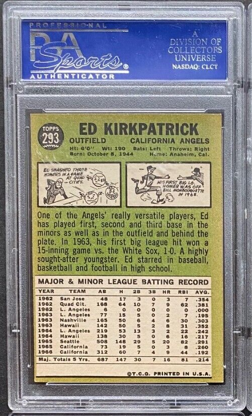 1967 Topps Baseball card 293 Ed Kirkpatrick California Angels - PSA 8 ...