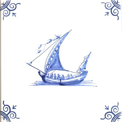 Mythology Viking Ship Blue Nautical Delft Design Kiln Fired Ceramic ...