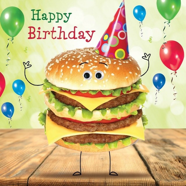 Funny Humour Greeting Card Happy Birthday 3d Moving Eyes Cheese Burger ...