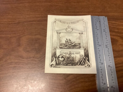 Original BOOKPLATE - ex libris - EDWARD KING ROOT boat books globe ...