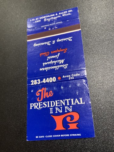 Vintage Michigan Matchbook: “The Presidential Inn” Southgate, MI | eBay
