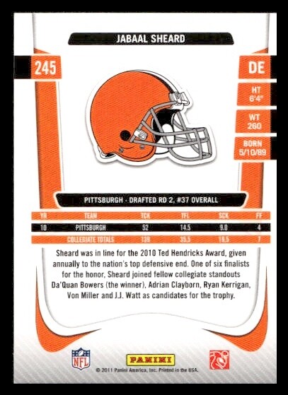 2011 Panini Prestige #245 Jabaal Sheard Rookie Cleveland Browns | eBay