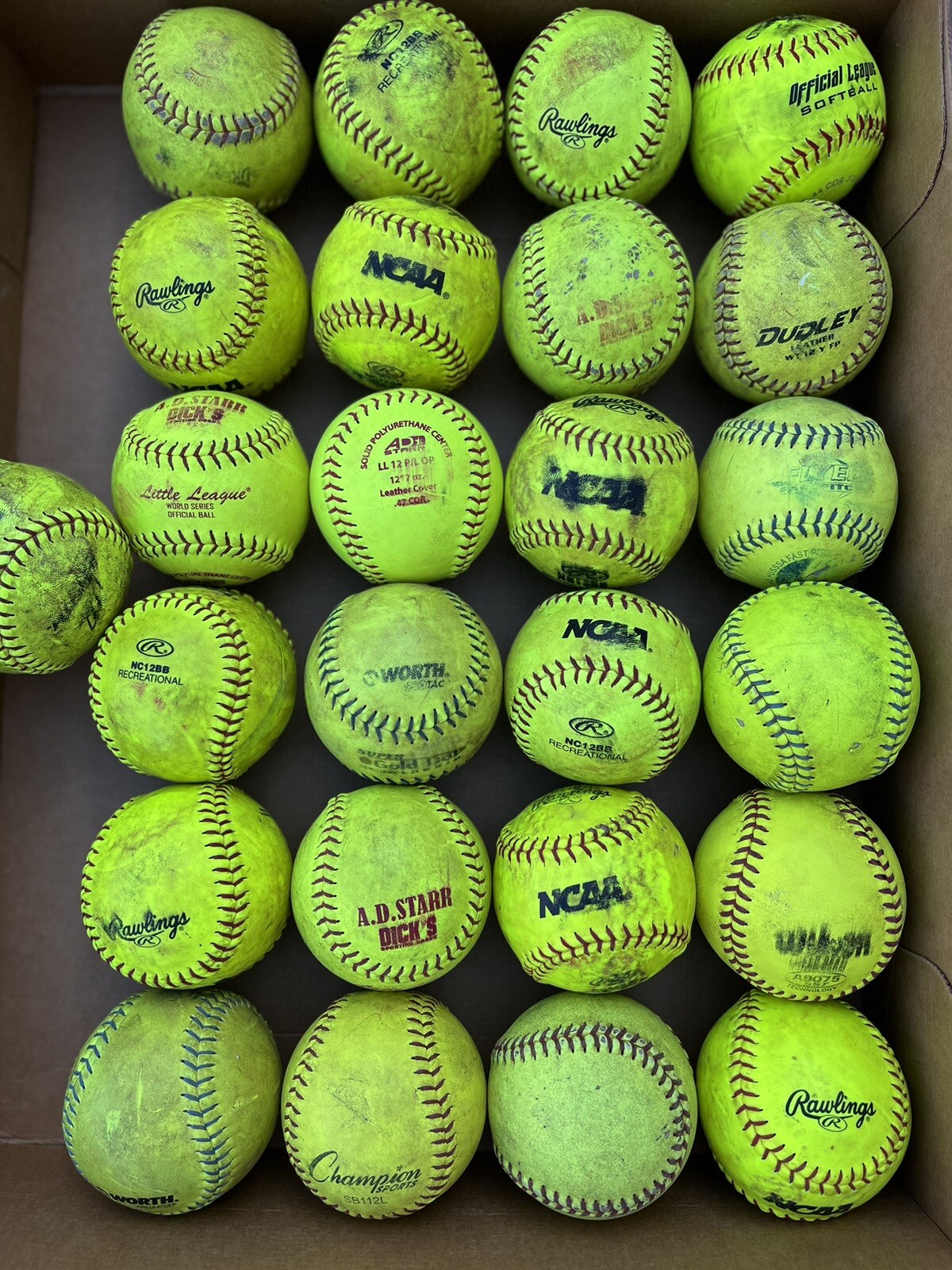 Lot Of 25 Used Yellow Shag Practice 12 Inch Softballs NCAA recreational ...
