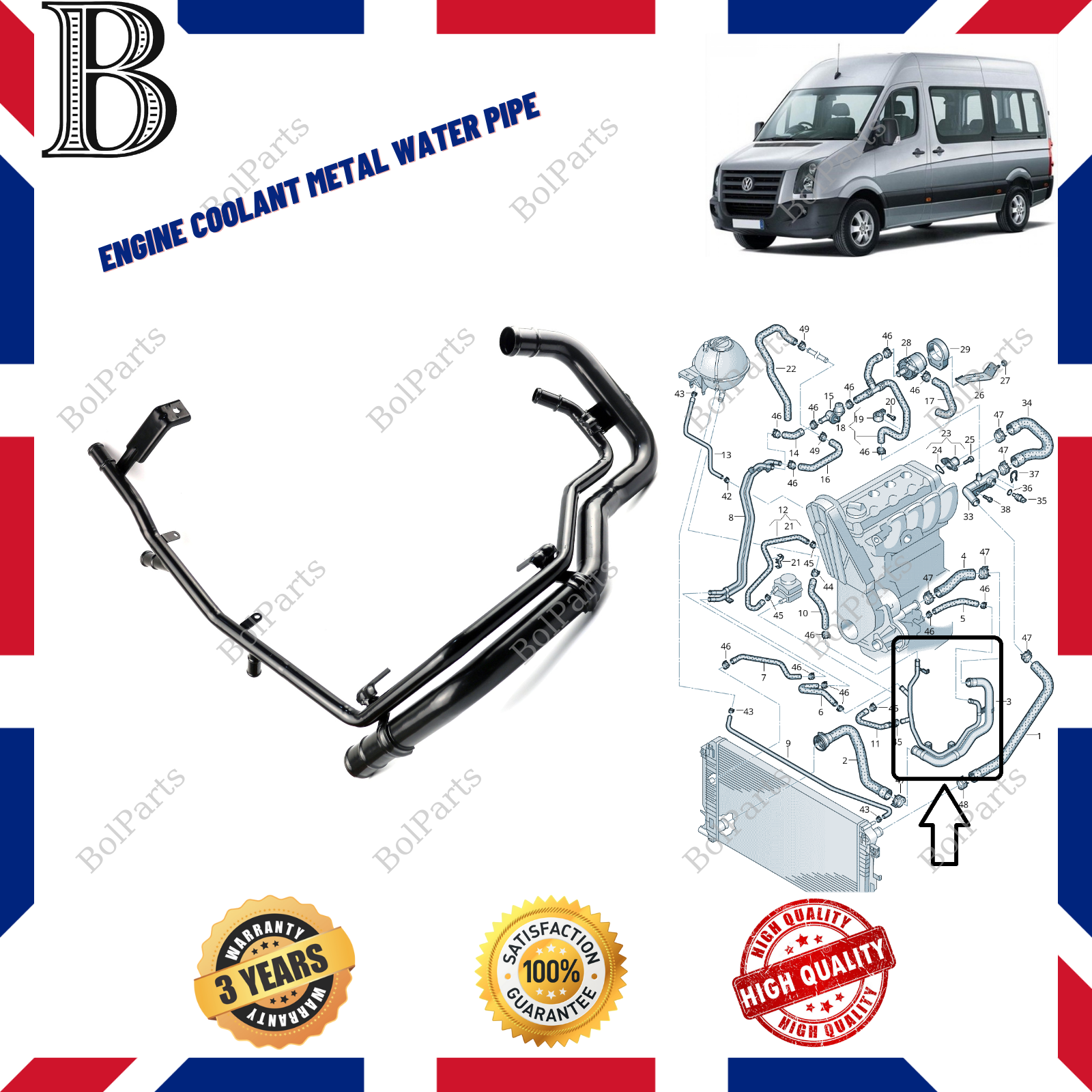 Radiator Water Coolant Metal Pipe for Volkswagen VW CRAFTER 2.5 TDI ...