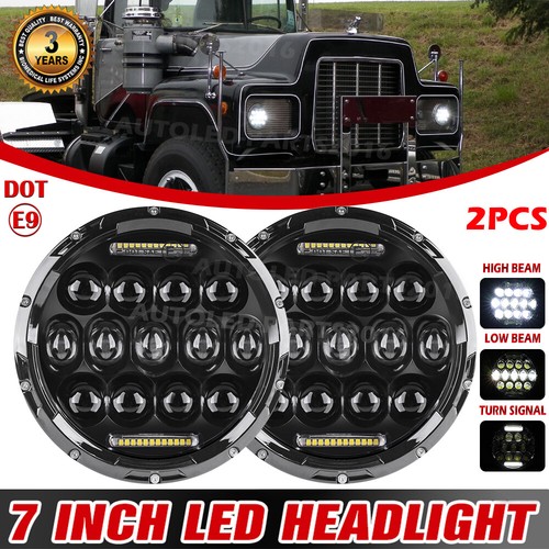 Pair 7" Projector Round LED Headlight DRL High/Low Turn Signal for Mack ...