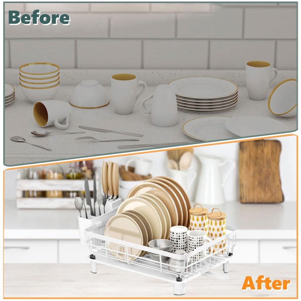 Iron Dish Drying Rack with Drainboard Dish Drainers for Kitchen Counter ...