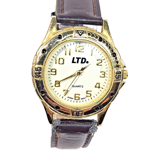 Vintage LTD Quartz Gold Tone 23030BWX Watch Brown Leather Band | eBay