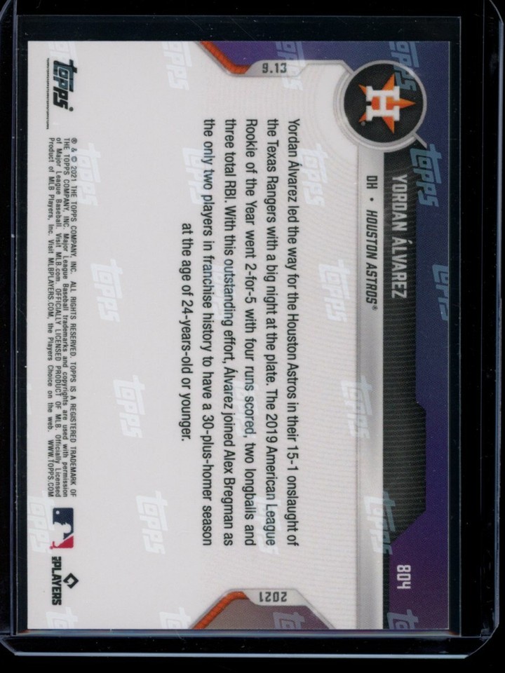 2021 Topps Now #804 Yordan Alvarez Red Parallel Card #d /10 | eBay