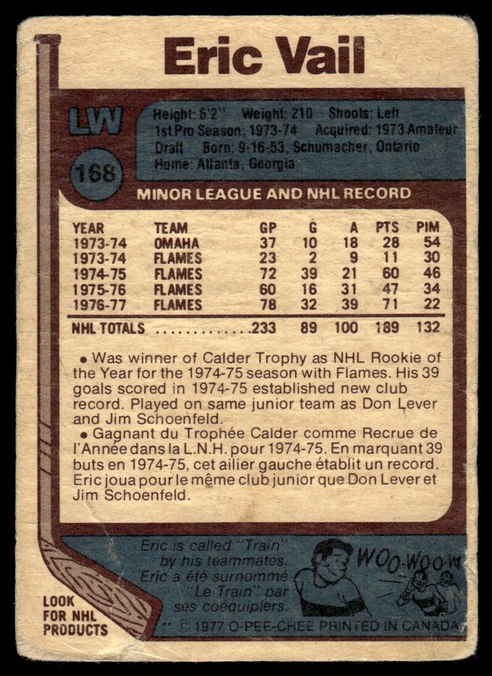 1977-78 O-Pee-Chee **C** Eric Vail Atlanta Flames #168 | eBay