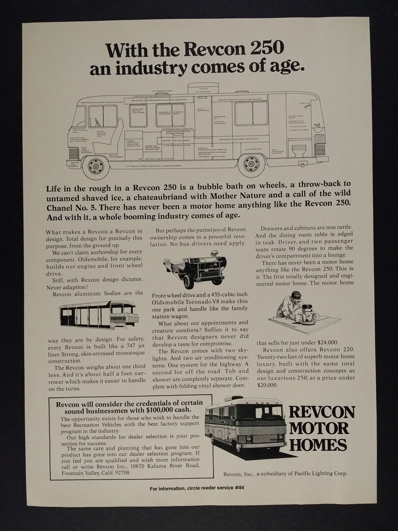1973 Revcon 250 RV Motorhome vintage print Ad | eBay