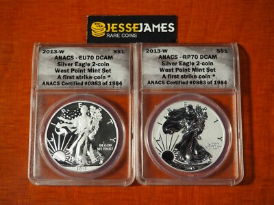2013 W REVERSE PROOF & ENHANCED SILVER EAGLE ANACS RP70 EU70 FS WEST ...