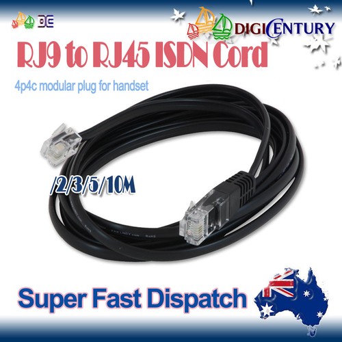 New ISDN Handset Telephone ADSL Cable RJ45 8p4c plug to RJ9 4p4c Black ...