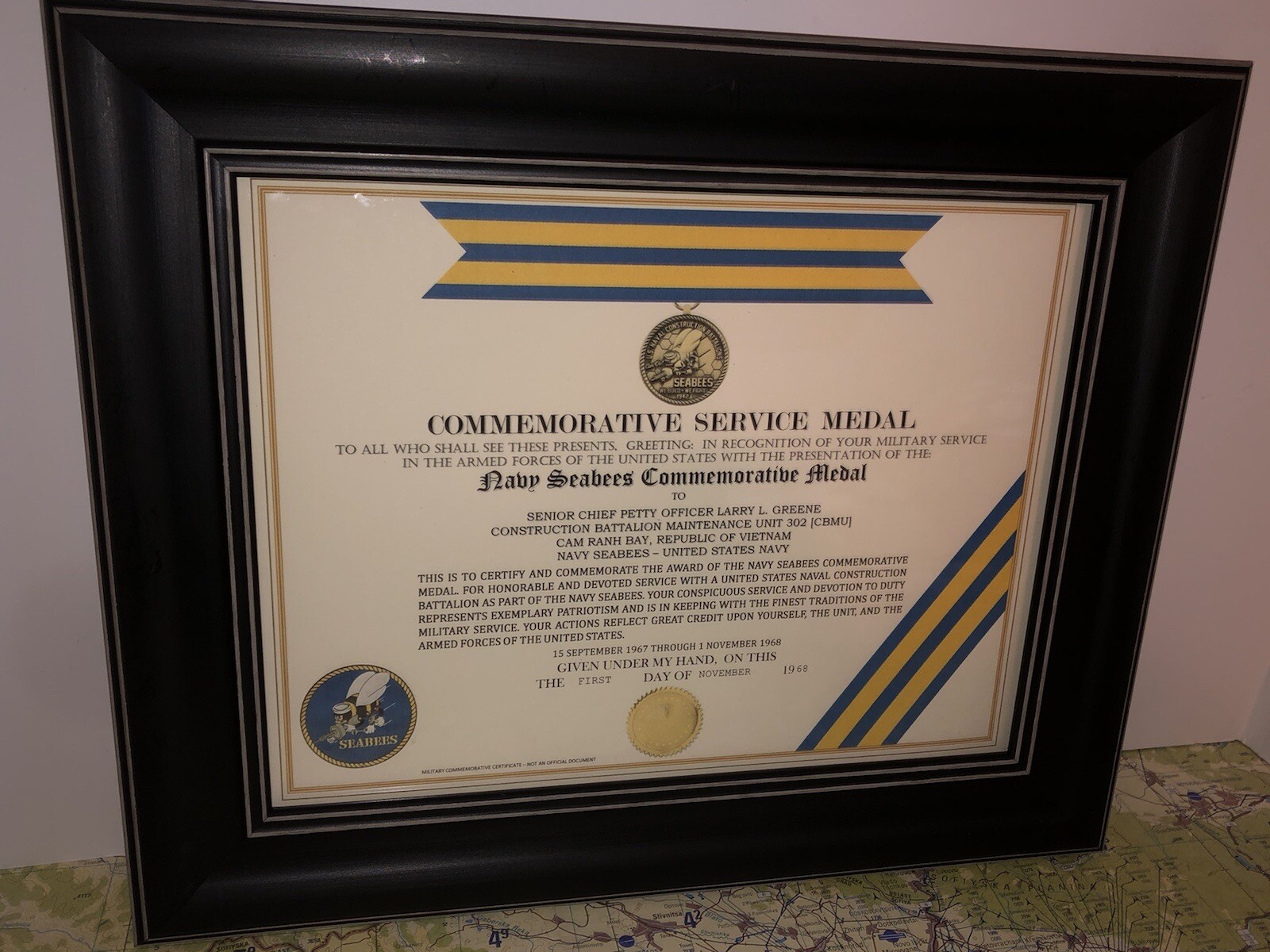 NAVY SEABEES COMMEMORATIVE MEDAL CERTIFICATE ~ Type 1 | eBay