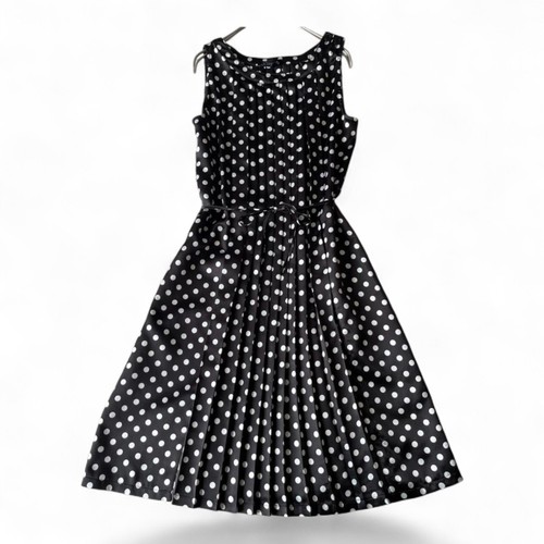 Agnes B. Retro Dot Pleated Knee Dress Black T3 | eBay