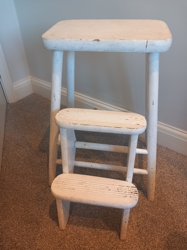 Vintage Wooden Folding Step Stool - Metamorphic Painted Wood Rustic Kitchen | eBay UK