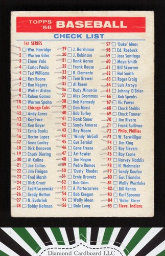 1956 Topps Checklist 1/3 | eBay