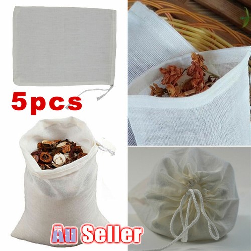 5x Spices Filter Drawstring Coffee Tea Bag Muslin Cotton Cheese Milk ...