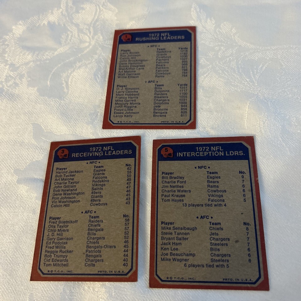 Topps 1972 NFL Leaders Lot Of 3 Cards | eBay