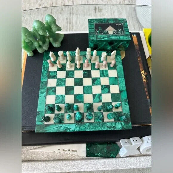 Amazing Malachite Stone Marble Chess | Vintage Chess Set Board Gifts ...