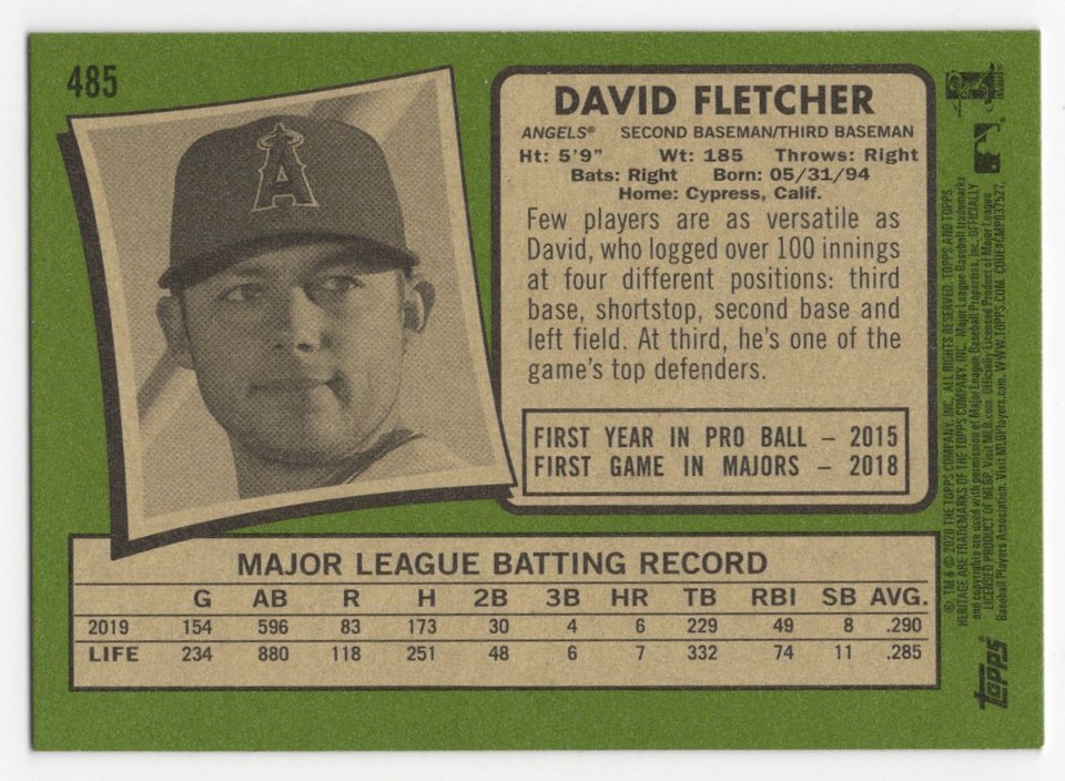 2020 Topps Heritage Short Print David Fletcher Los Angeles Angels #485 ...