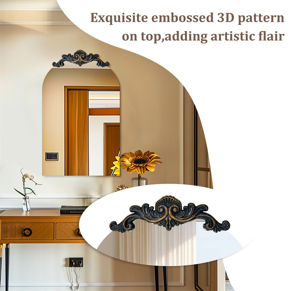 XXL Large Baroque Arched Antique Mirror with 3D Embossed Patterns for ...
