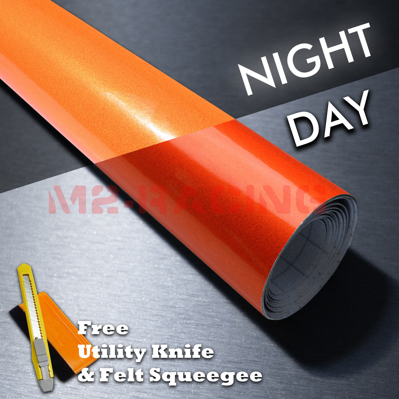 12"x48" Reflective Orange Vinyl Wrap Sticker Decal Graphic Adhesive ...