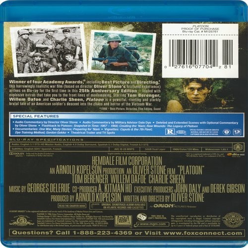 Platoon (WS/BD) (Blu-ray) Tom Berenger Keith David Willem Dafoe Forest ...