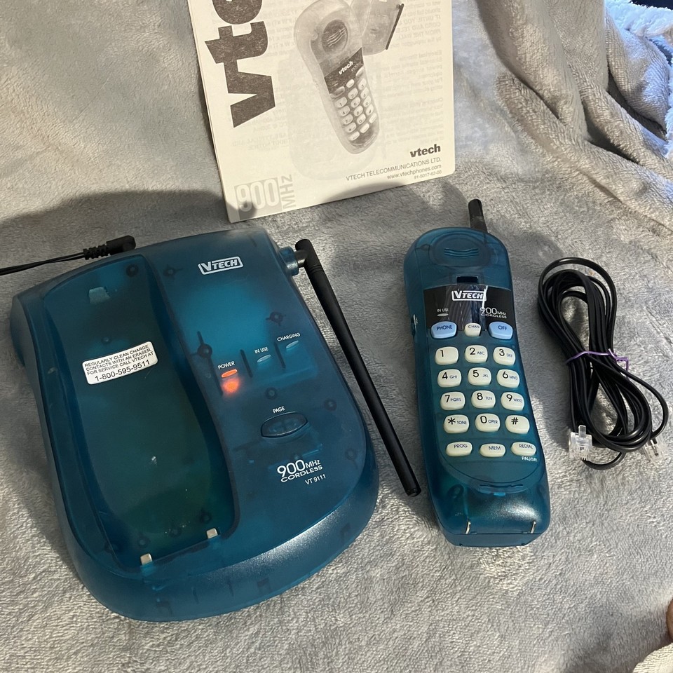 VTech VT9111 / 63-9111 900MHz Cordless Phone Translucent Blue PLEASE ...