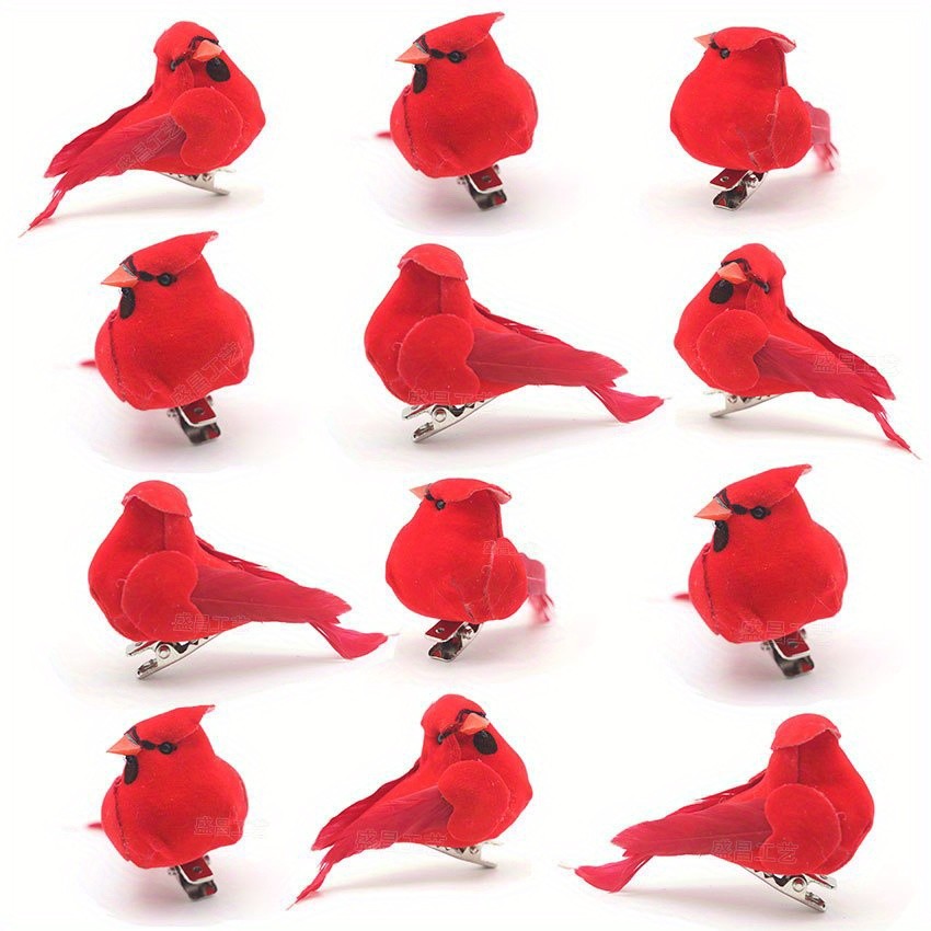 12PCS Artificial Red Cardinal Bird Clip Christmas Tree Wreath Craft ...