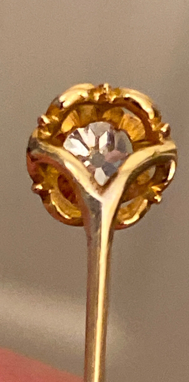Antique 18k 10k Gold Mine Cut Diamond Stick Pin Cool … - Gem