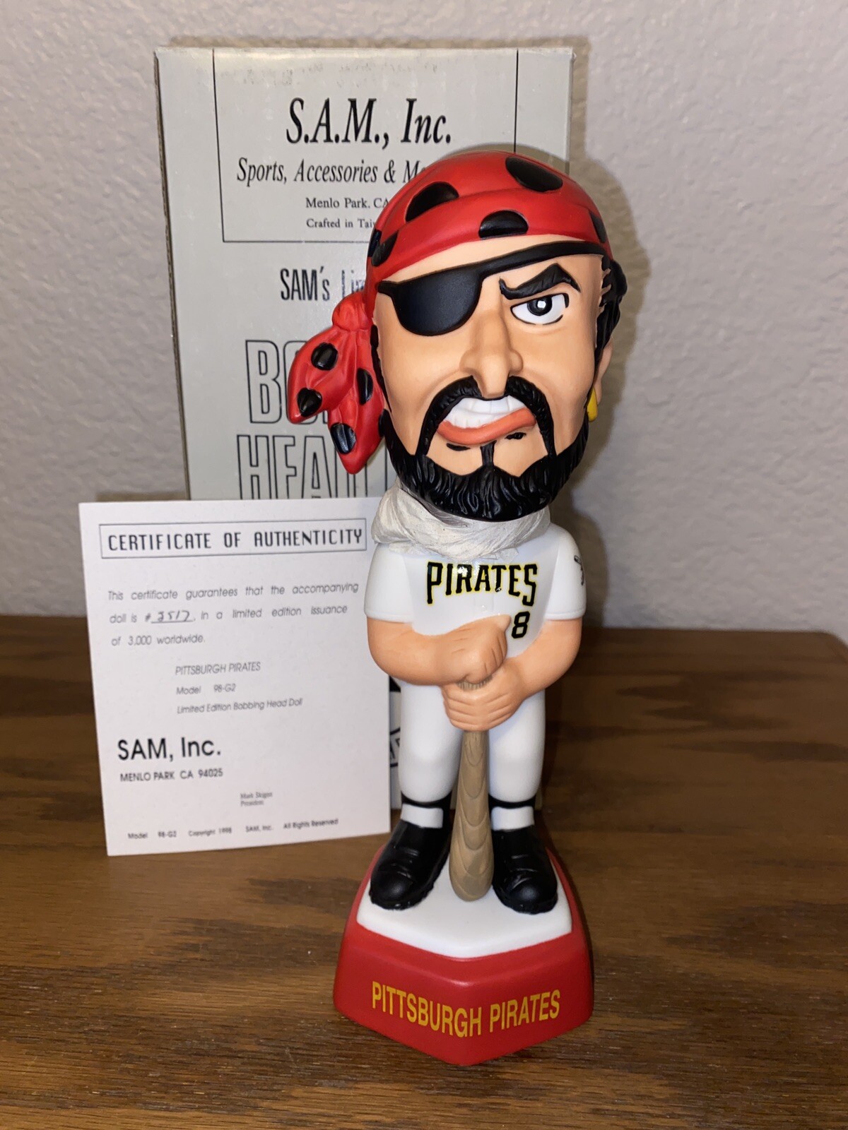 Vintage 1998 Captain Jolly Mascot SAM Bobblehead NEW 1/3000 Pittsburgh ...