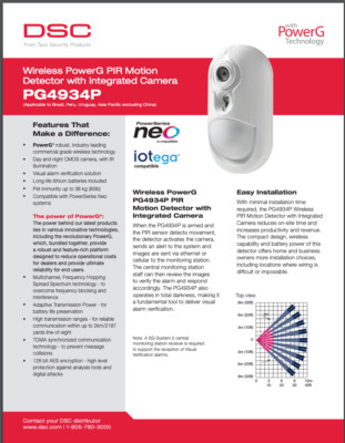 DSC Wireless Detector with Integrated Camera, PG4934P 433-3 mhz | eBay