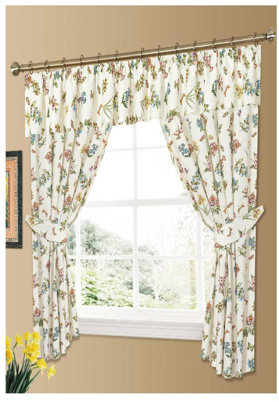 Pair of Gingham Check Kitchen Cotton Curtains Plus Tiebacks Butterfly ...