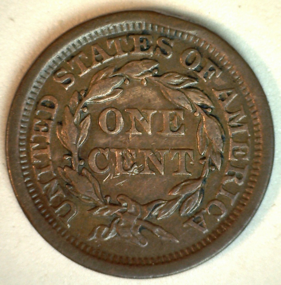 1853 Braided Hair US Large Cent Coin 1c US Coin Very Fine Circulated VF ...