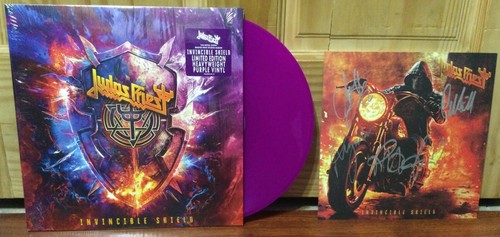 JUDAS PRIEST SIGNED INVINCIBLE SHIELD PRINT +2 LP PURPLE VINYL ROB ...