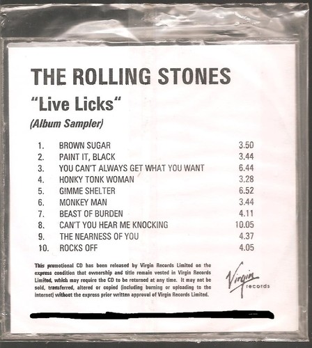 ROLLING STONES "Live Licks (Album Sampler)" 10 Track UK Acetate Promo ...